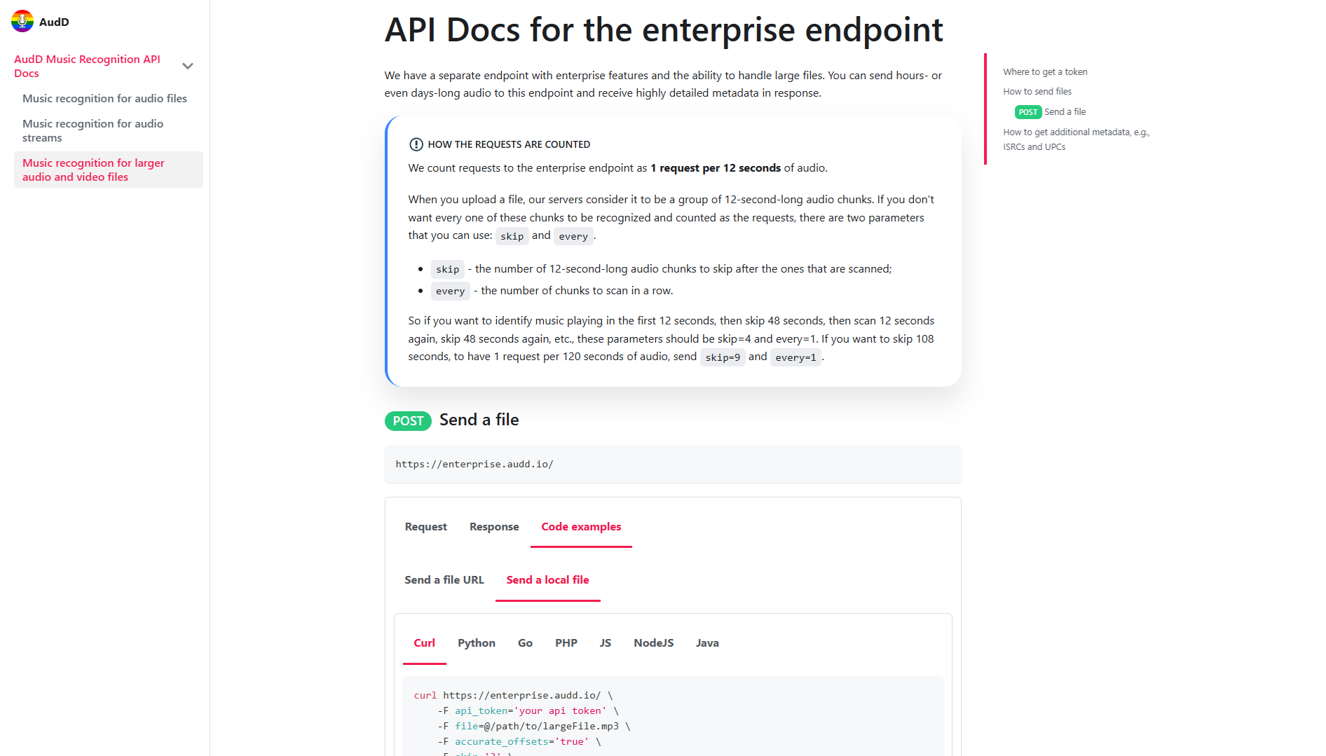 Enterprise endpoint | AudD Music Recognition API Docs